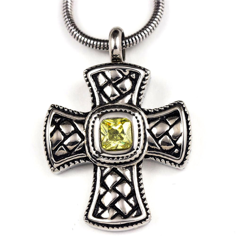 Green Jewelled Cross Stainless Steel Pendant – Gravure Craft